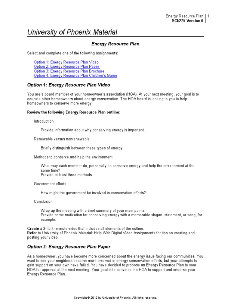 Outline For Energy Resource Plan | PDF | Science | Science (General)