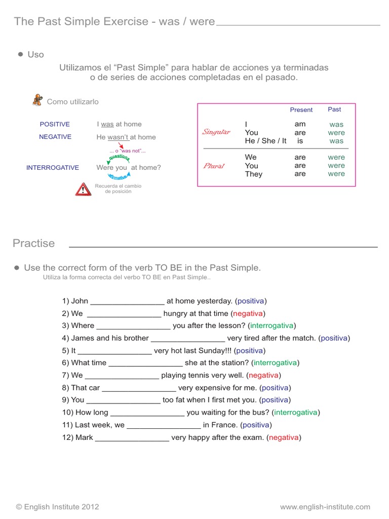 Verb To Be in Simple Past | PDF