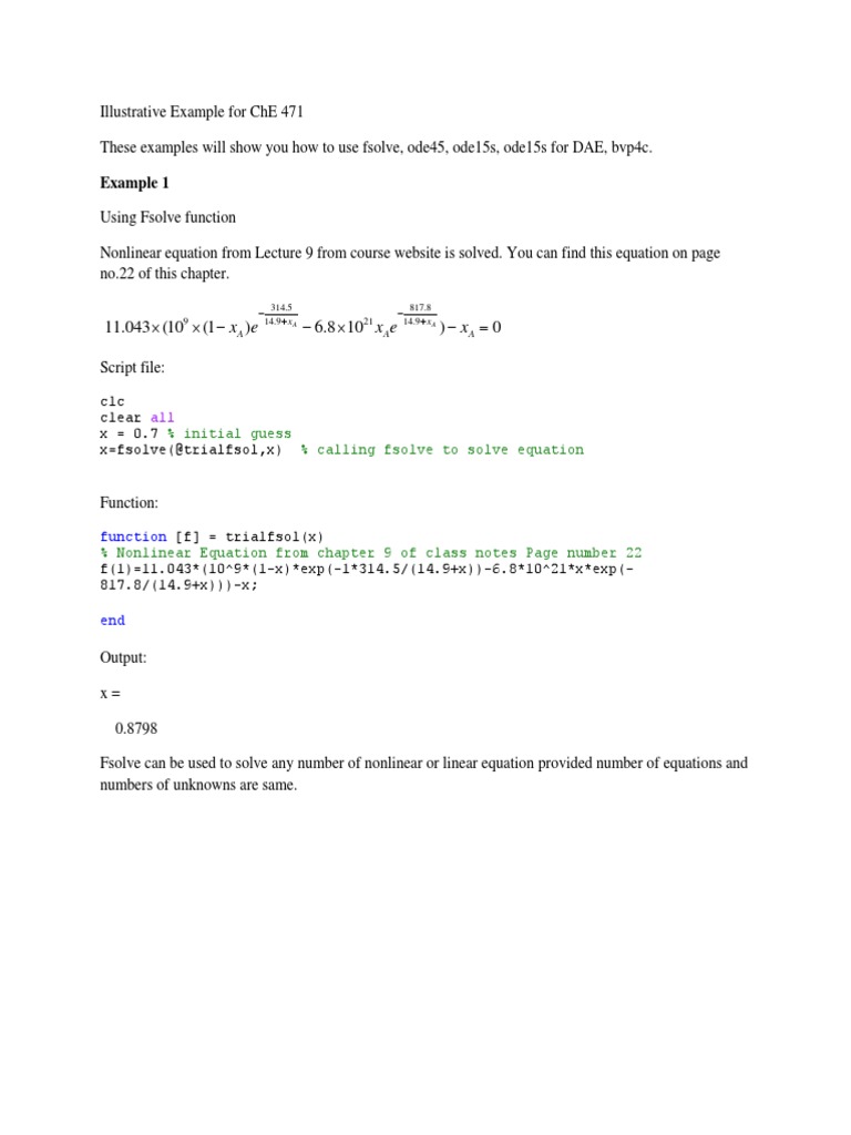 Matlab Examples | PDF | Mole (Unit) | Ordinary Differential Equation