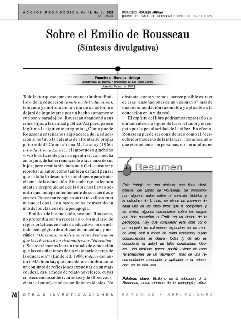 Sobre El Emilio | PDF | Emile, o sobre educación | Jean-Jacques Rousseau