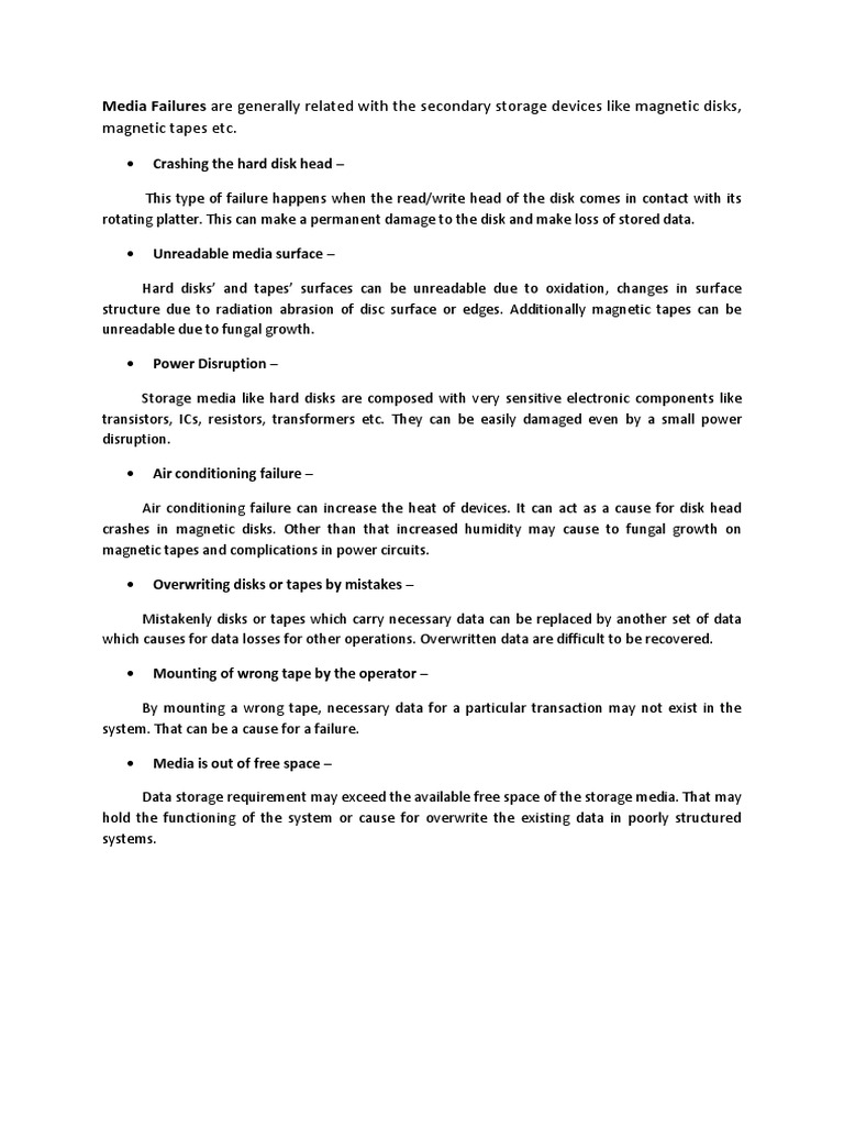 Types of Failures in Databases | PDF | Disk Storage | Computer Data Storage