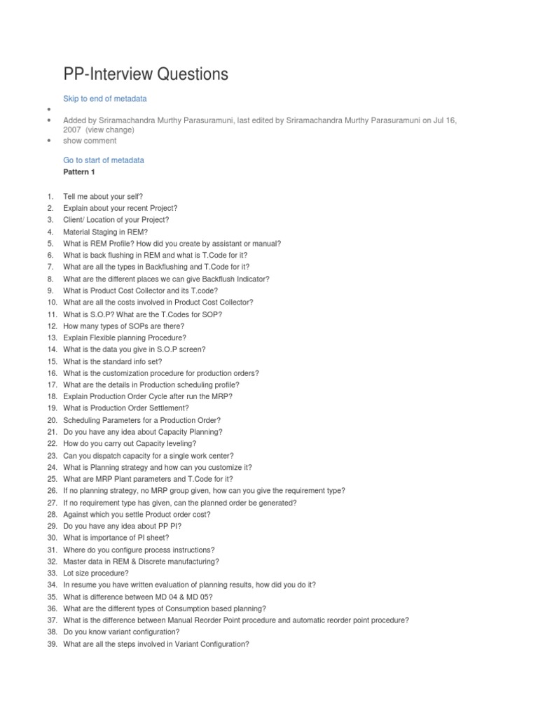 PP-Interview Questions: Skip To End of Metadata | PDF | Business ...