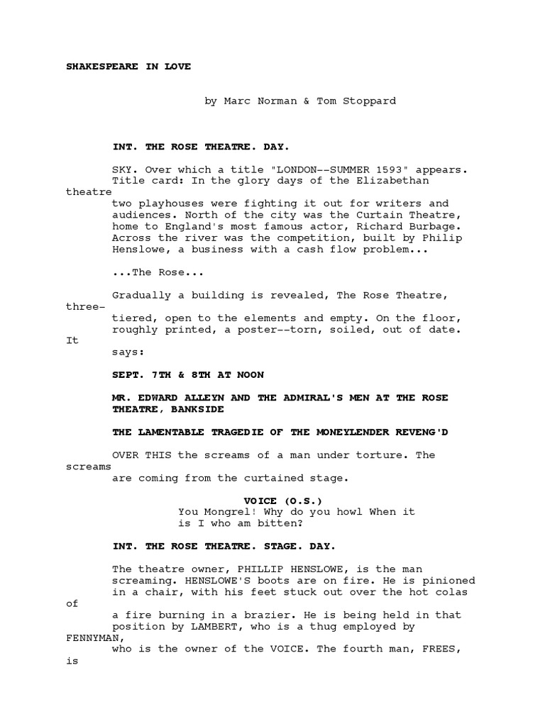 Sheakespeare in Love Script | PDF | Theatre | Entertainment (General)