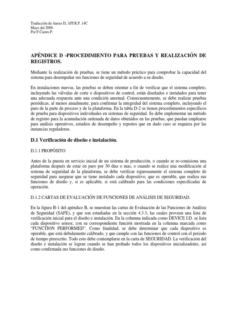 Anexo D API 14C Traducción Al Español | PDF | Electrónica | Estadísticas