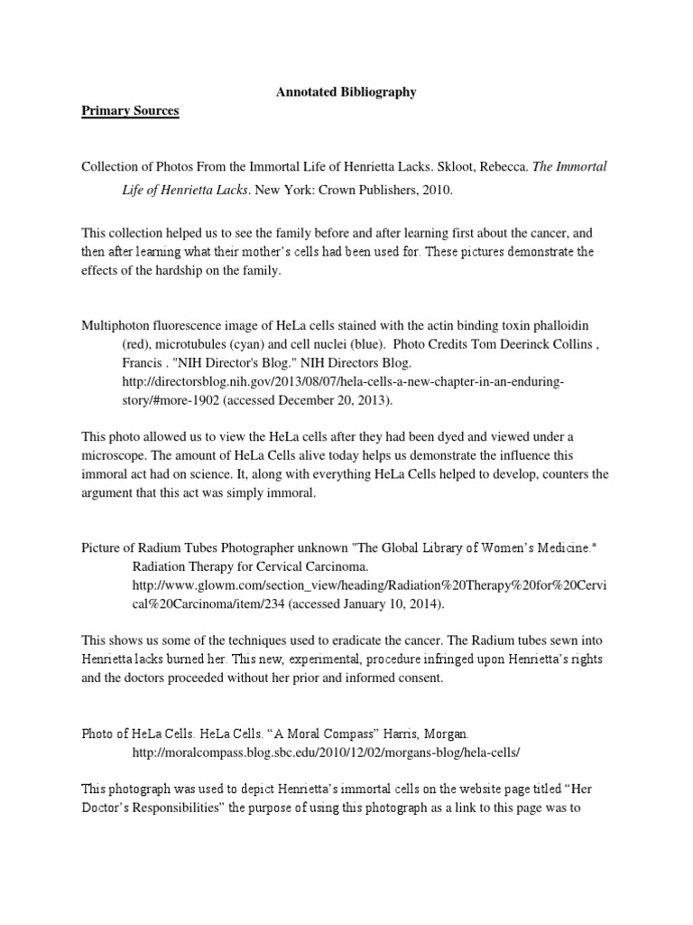 Annotated Bibliography | PDF | He La | Biology