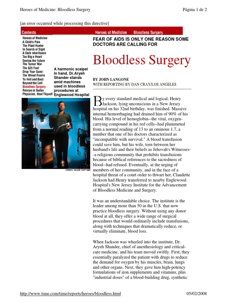 Heroes of Medicine Bloodless Surgery - Revista Time | PDF | Blood ...
