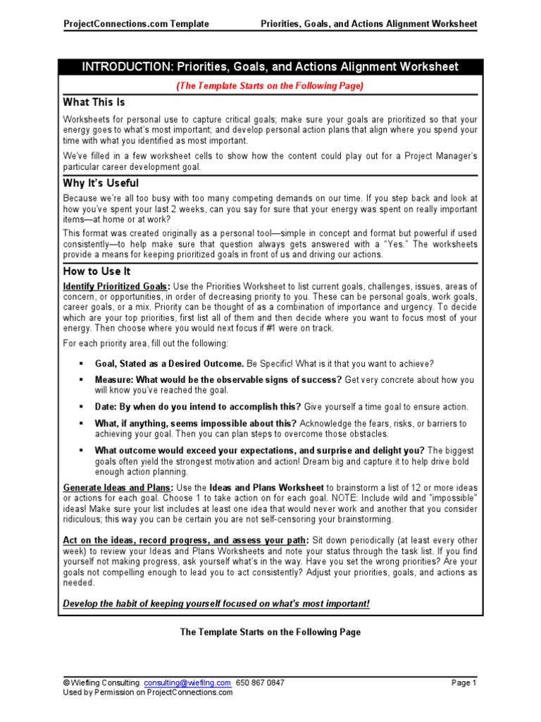 Priorities Goals Worksheet | PDF | Brainstorming | Cognition