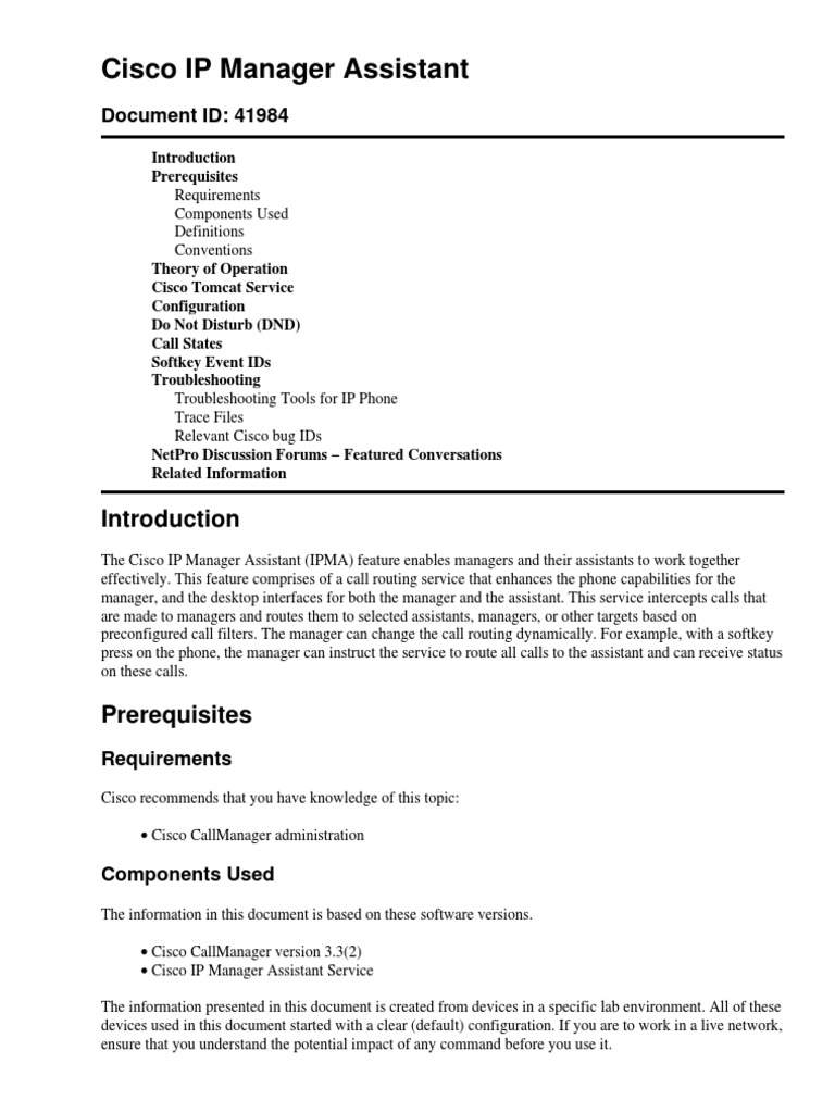 Cisco IP Manager Assistant - IPMA | PDF | Proxy Server | Cisco Systems