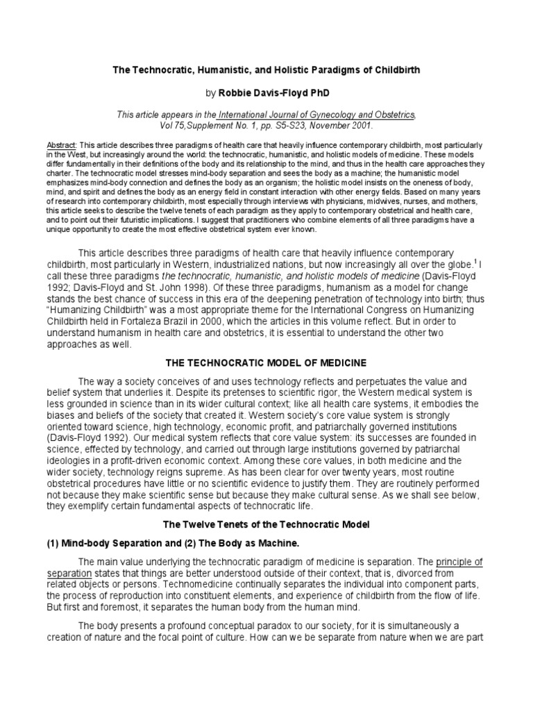 Technocratic Humanistic and Holistic | PDF | Doula | Childbirth