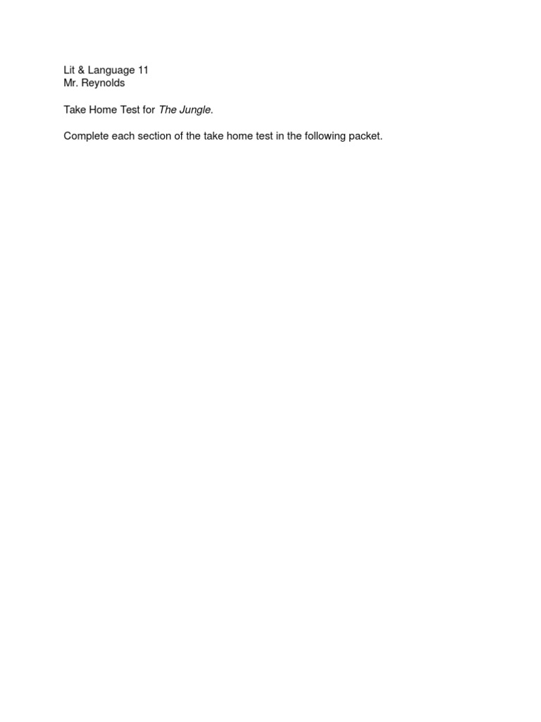 The Jungle Take Home Test Guide | PDF | The Jungle | Essays