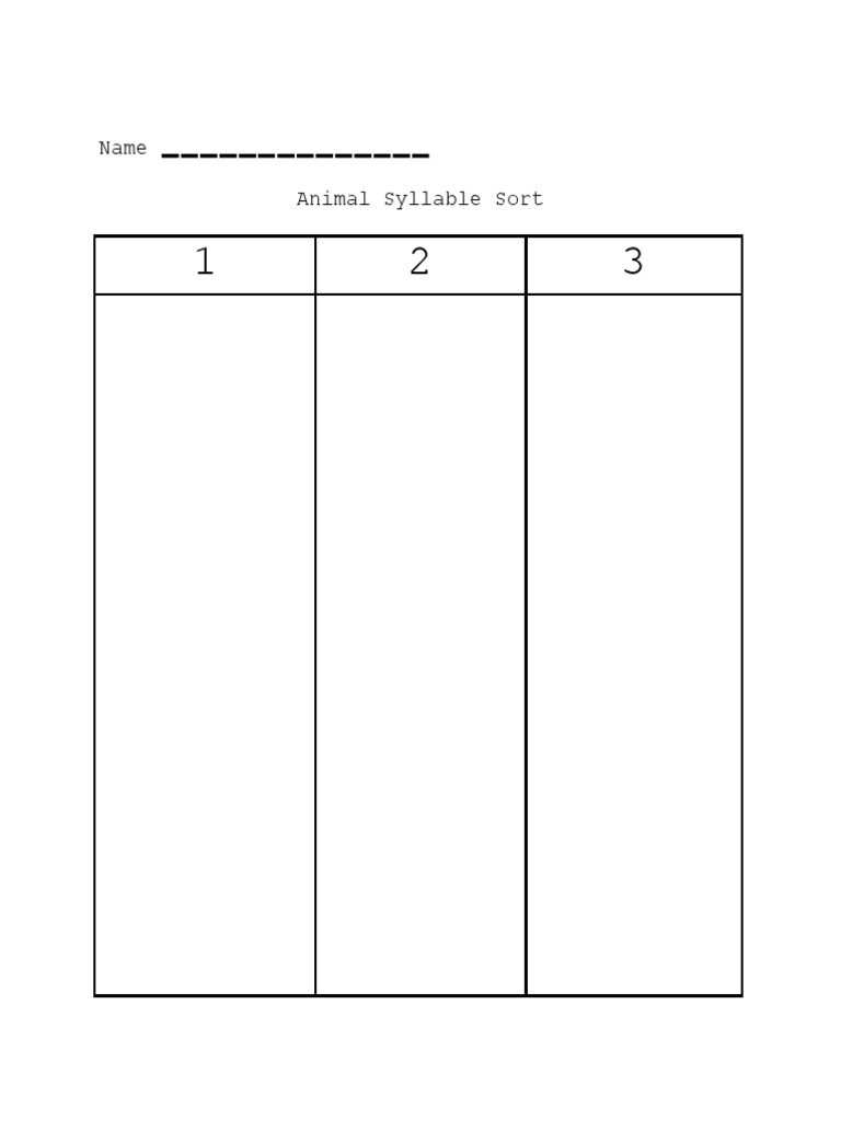 Animal Syllable Sorting Guide | PDF