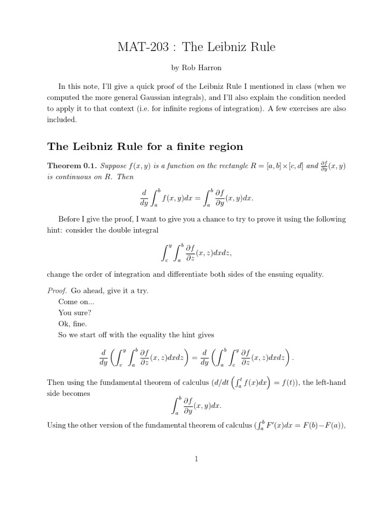 Leibniz Rule Constant Case | PDF | Theorem | Integral