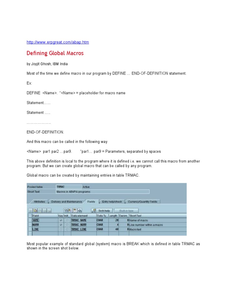 Defining Global Macros: by Joyjit Ghosh, IBM India | PDF