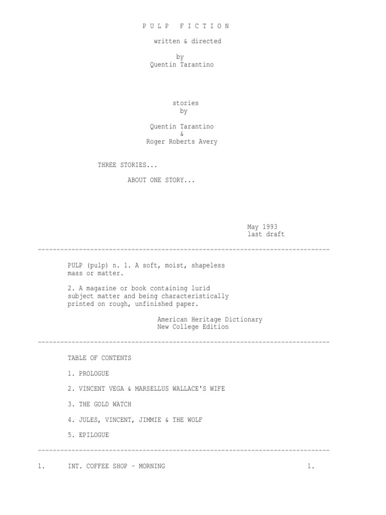 Quentin Tarantino - Pulp Fiction Script | PDF | Pulp Fiction | Hamburgers