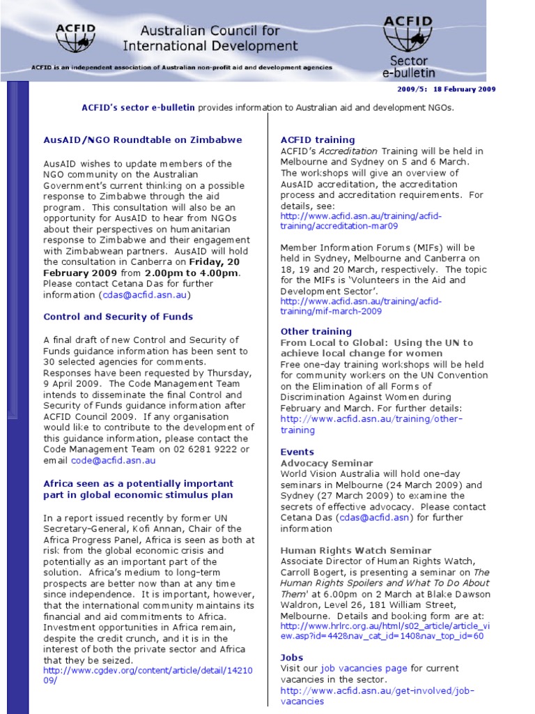 Acfid Sector Ebulletin 2009 5 | PDF | Non Governmental Organization ...