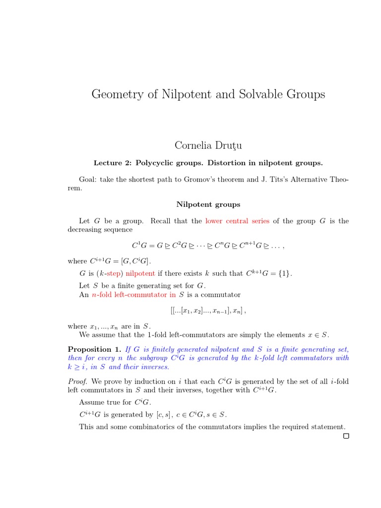 Geometry of Nilpotent and Solvable Groups | PDF | Theorem | Mathematical Structures