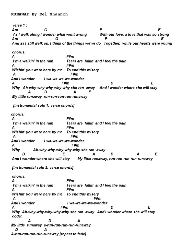 Runaway Del Shannon | PDF | Song Structure | Rock Music