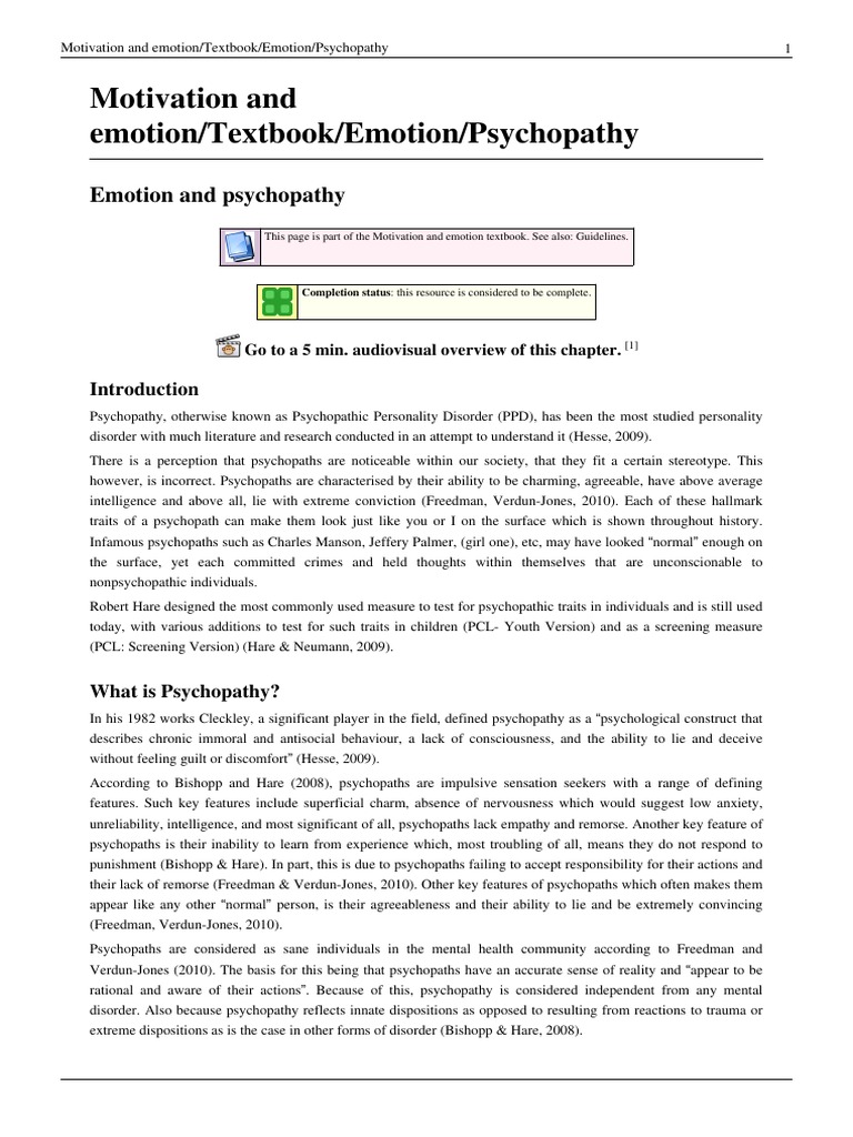 Emotion and Psychopathy | PDF | Psychopathy | Positive Psychology