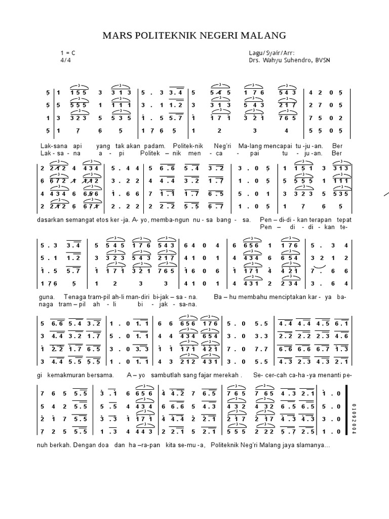 Notasi Mars Hymne Poltek | PDF