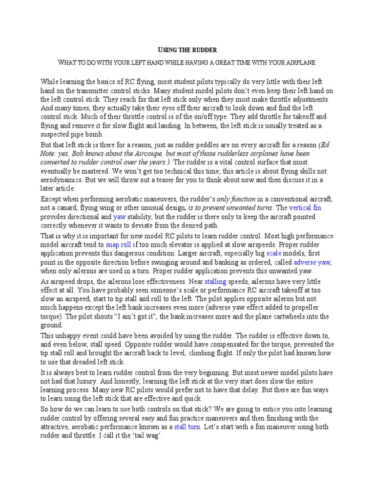 Using The Rudder | PDF | Aileron | Stall (Fluid Mechanics)
