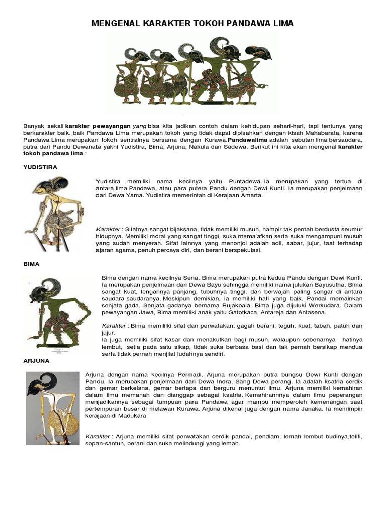 Mengenal Karakter Tokoh Pandawa Lima | PDF | Agama & Spiritualitas
