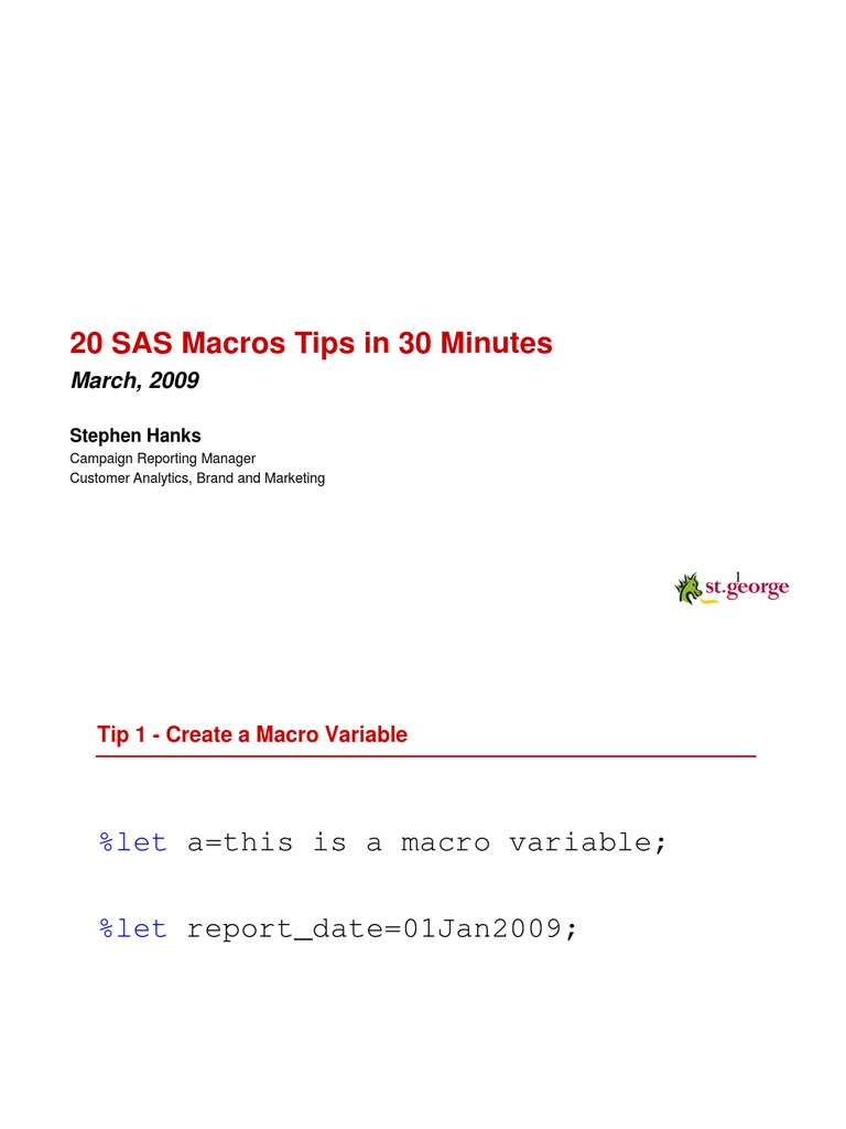 20 SAS Macros Tips in 30 Minutes | PDF | Sas (Software) | C ...