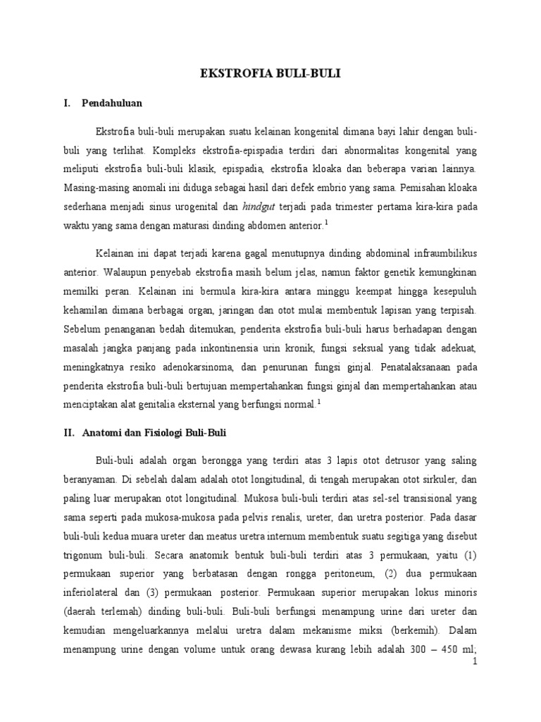 Ekstrofia Buli-Buli: Definisi dan Etiologi | PDF