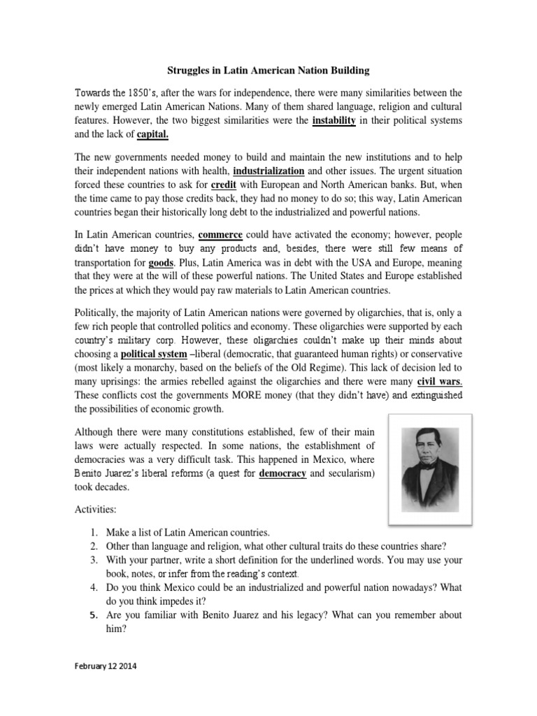 Struggles in Latin American Nation Building - Lesson Plan | Download ...