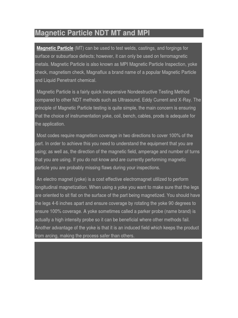 Magnetic Particle NDT MT and MPI | PDF | Inductor | Nondestructive Testing