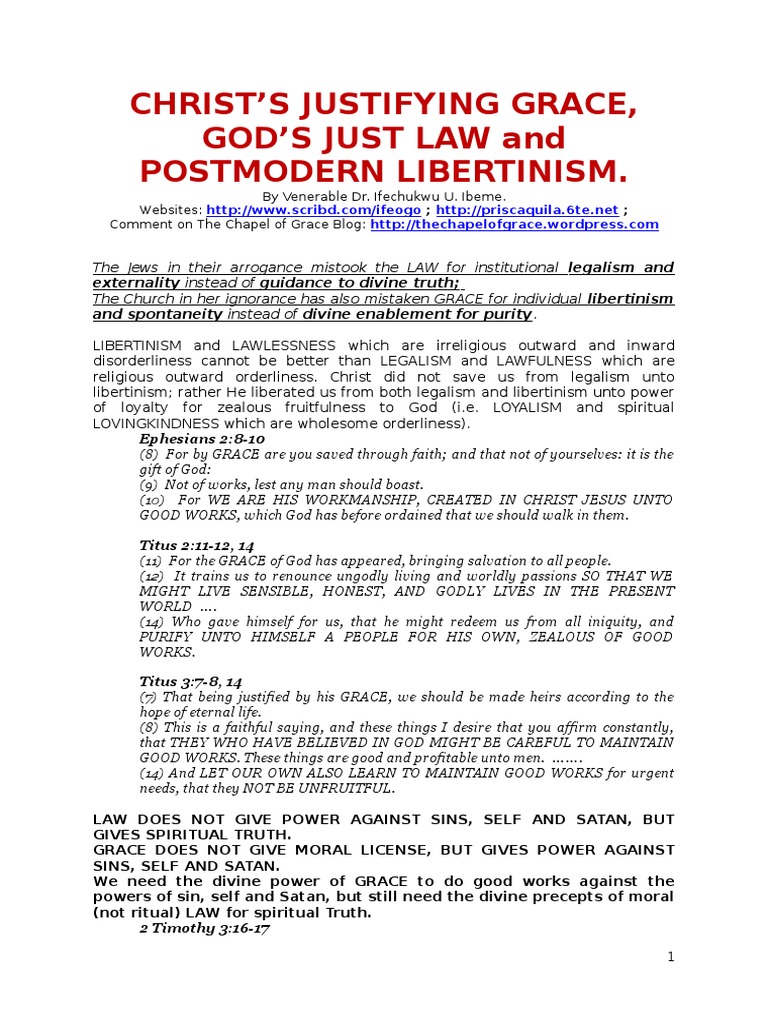 Law and Grace, Legalism and Libertinism | PDF | Grace In Christianity ...