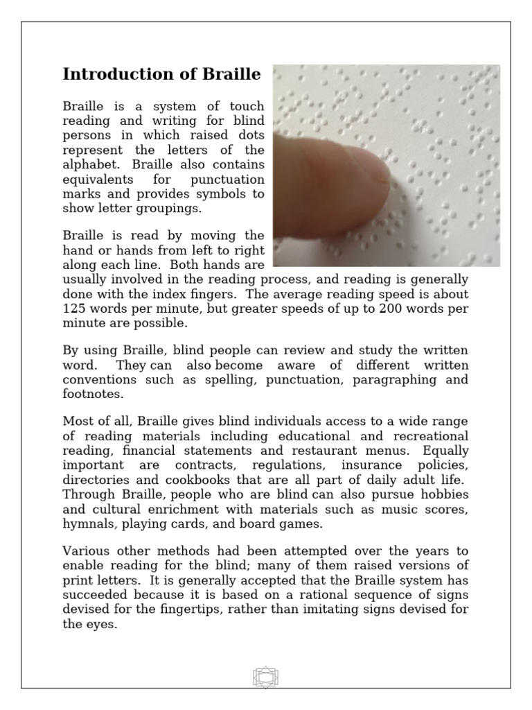 Introduction of Braille | PDF | Visual Impairment | Literacy
