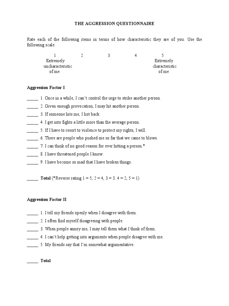 The Aggression Questionnaire | PDF | Aggression | Anger
