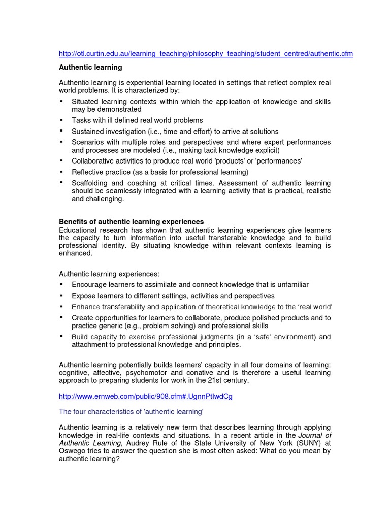 The Four Characteristics of 'Authentic Learning' | Download Free PDF ...