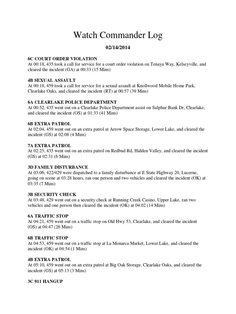 Kelseyville Police Incident Log Summary | PDF | Land Transport | Public ...