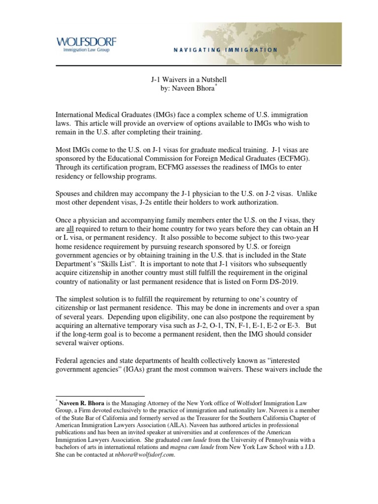 J-1 Waivers in A Nutshell | PDF