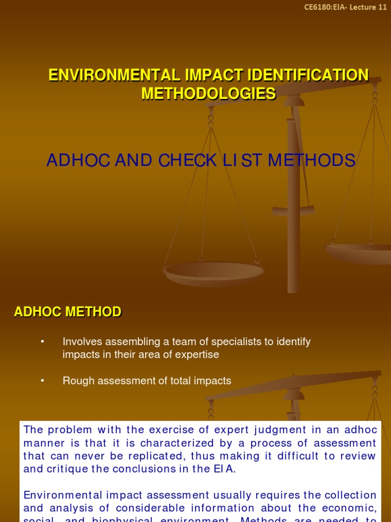 Lecture-11-ENVIRONMENTAL IMPACT IDENTIFICATION METHODOLOGIES PDF | PDF ...