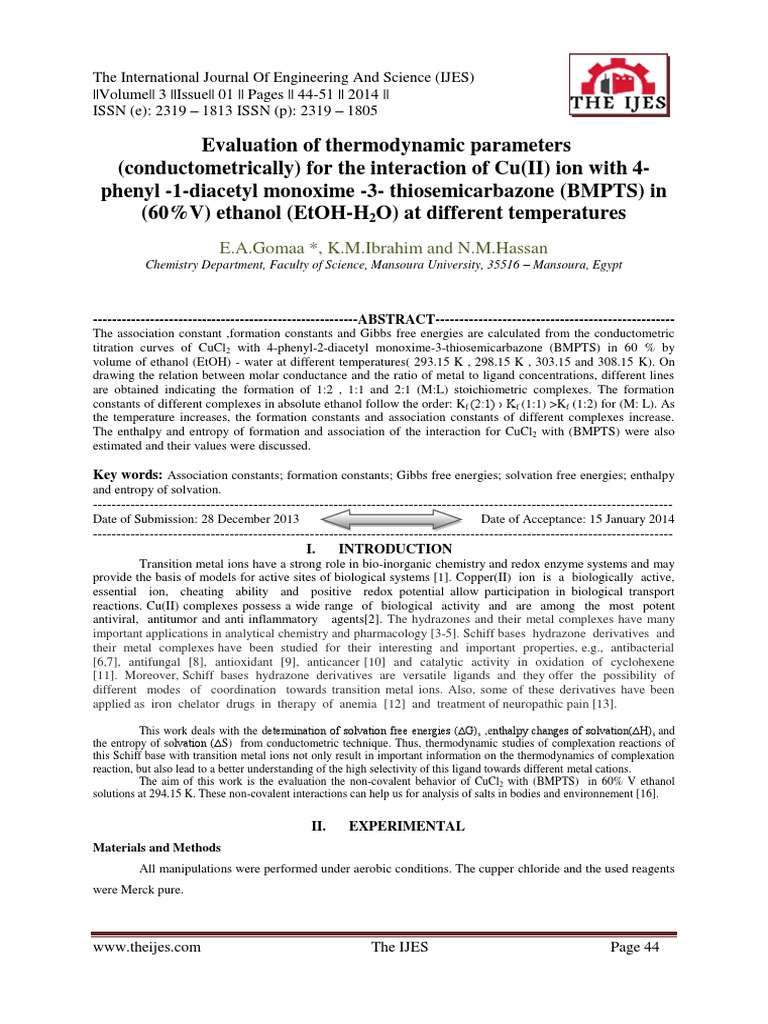 E.A.Gomaa, K.M.Ibrahim and N.M.Hassan | Download Free PDF | Solvation | Coordination Complex