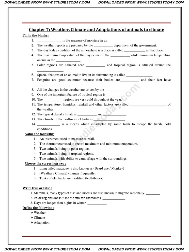 Weather, Climate and Adaptations of Animals To Climate | PDF