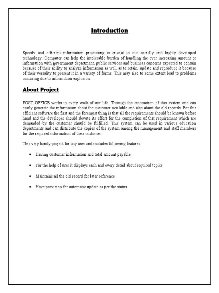 Project Report of Post Office Management System | PDF | Inheritance (Object Oriented Programming ...