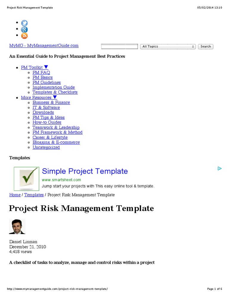 Project Risk Management Template | PDF | Risk Management | Risk
