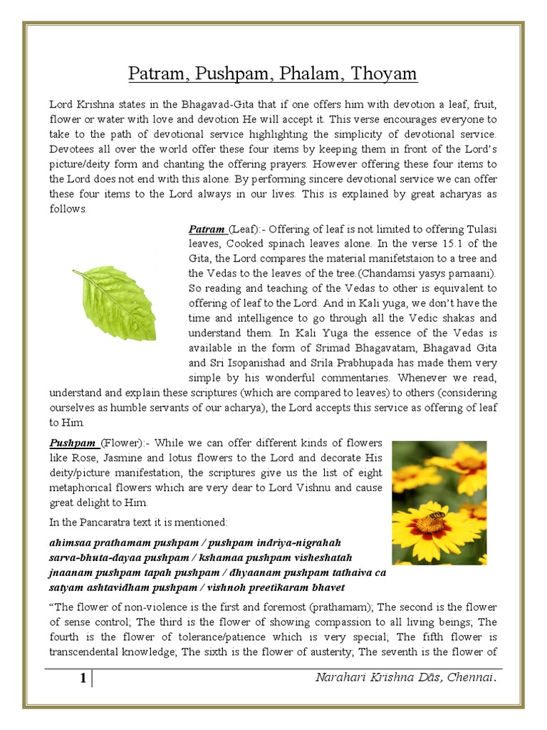 What It Means To Offer Patram, Pushpam, Phalam, Thoyam | PDF | Bhagavad ...