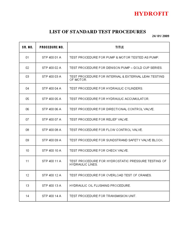 Standard Test Procedures for Hydraulics | PDF | Business | Technology ...