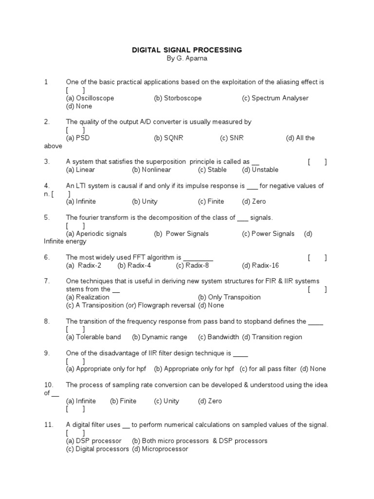 Digital Signal Processing Fundamentals: An Introduction to DSP Concepts Through Multiple Choice ...