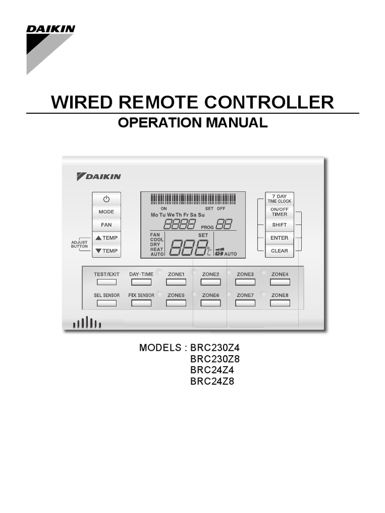WIRED REMOTE CONTROLLER MANUAL | PDF | Timer | Air Conditioning