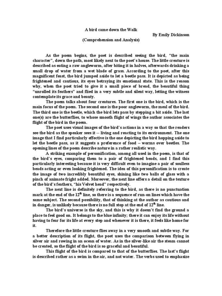 A Bird Came Down The Walk | PDF