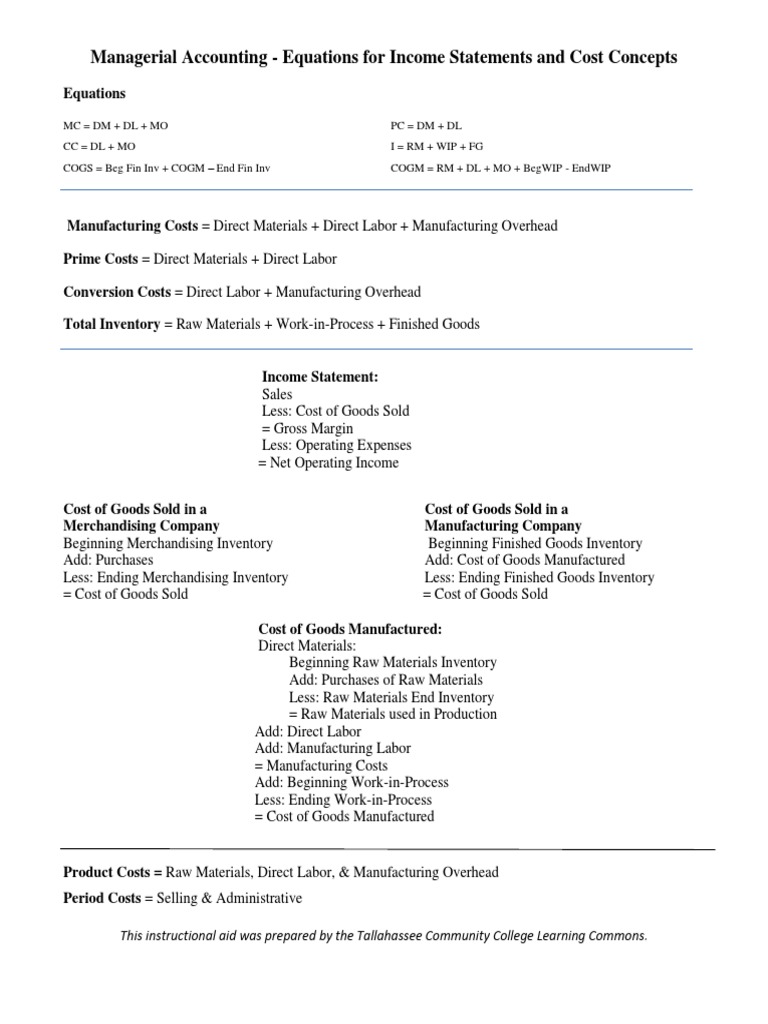 Income Statement Equations in Accounting | PDF
