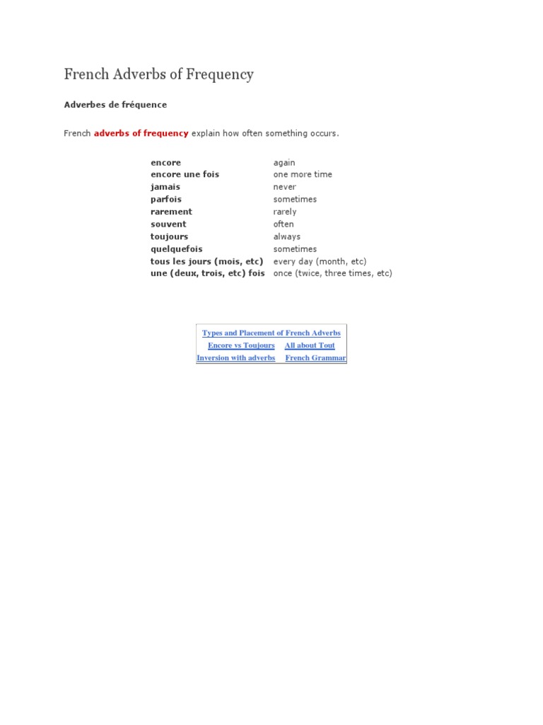 French Adverbs of Frequency | PDF | Arts du langage et discipline ...