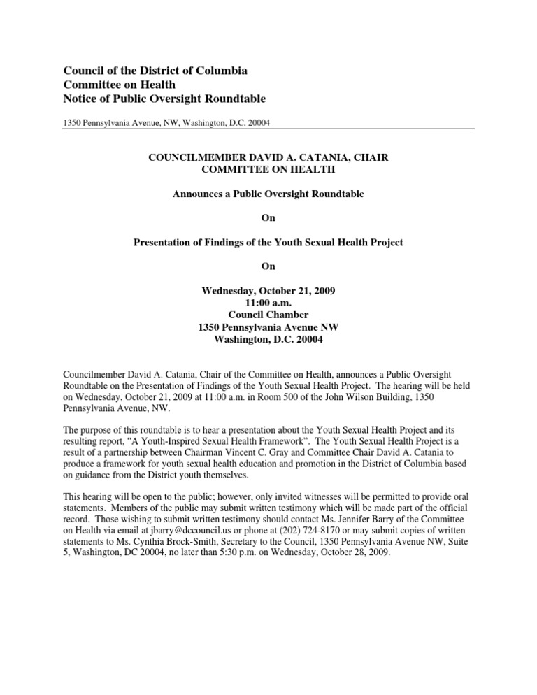 2009.10.21 Oversight Roundtable Notice | PDF | Law