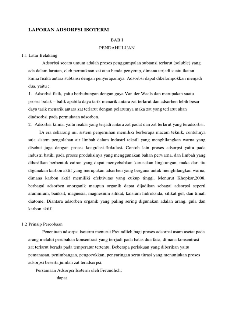 Freundlich Adsorption Isotherm Model for Acetic Acid Adsorption on ...