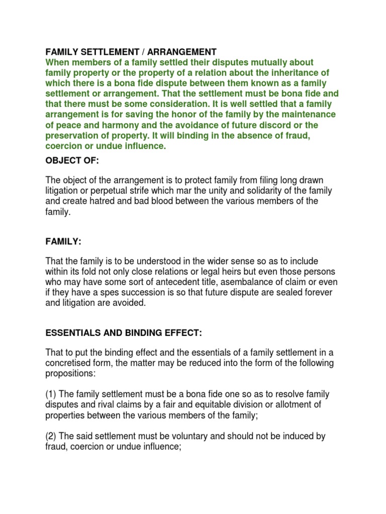 Family Settlement | PDF | Lawsuit | Private Law